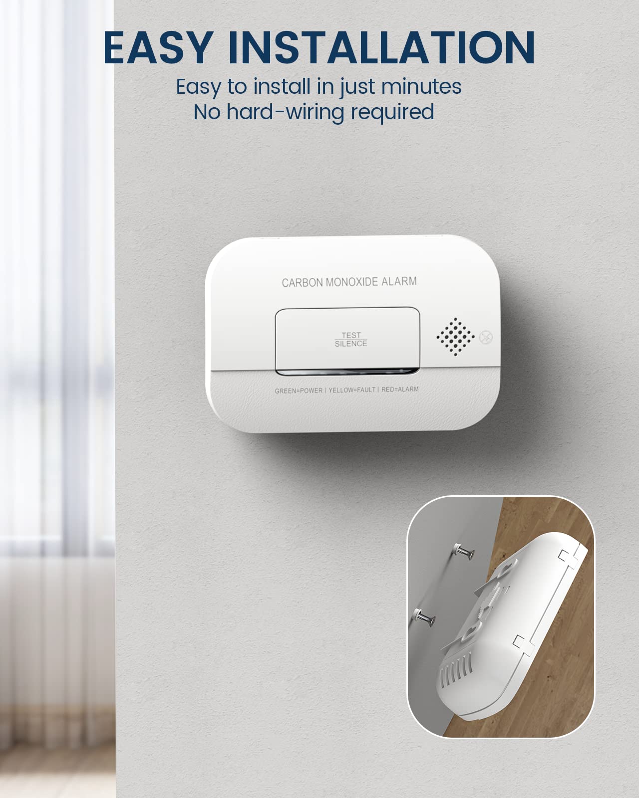 Ecoey Carbon Monoxide Detector, Replaceable Battery-Operated CO Detector with Human Alarm Sounds and Test Button, Carbon Monoxide Alarm for House and Bedroom, FJ127, 1 Pack