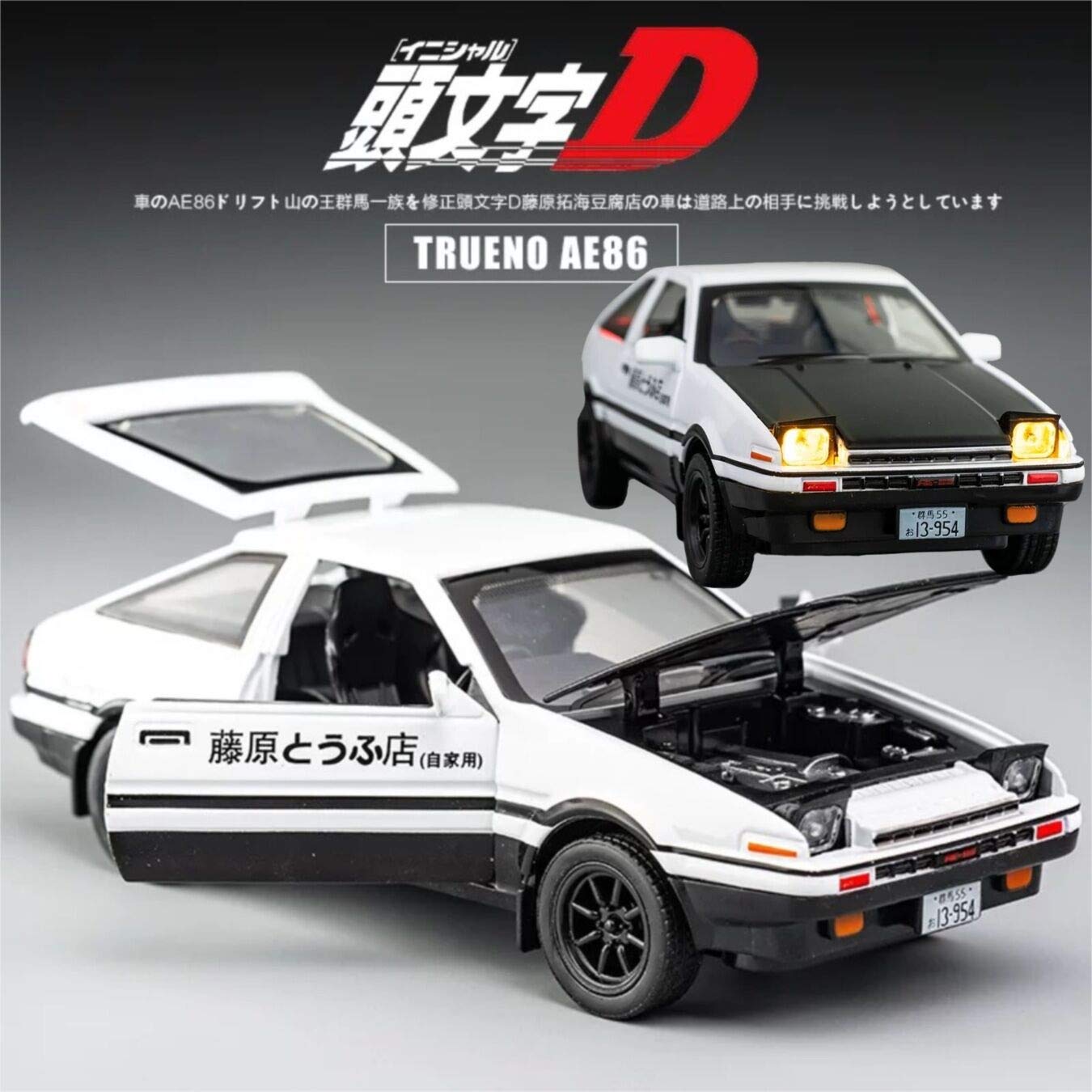 Children's Alloy Simulation AE86 Initial D Alloy Model Car, Suitable for Boys and Adults, Fujiwara Tofu Shop Model Car Pull Back Toy Simulation Car Model ( Size : AE68+Scenes )