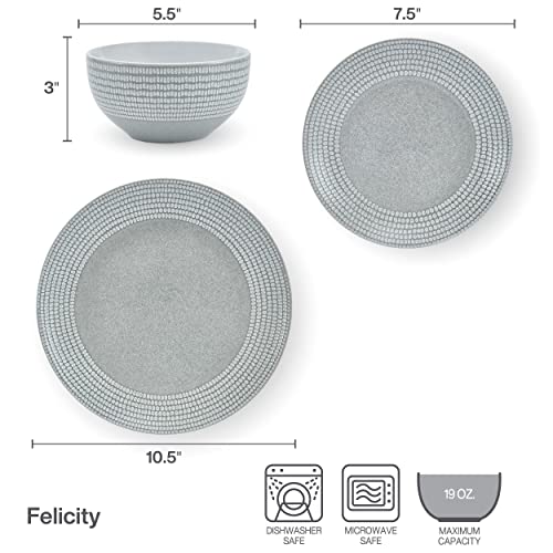 Pfaltzgraff Felicity 12 Piece Dinnerware Set, Service for 4,Gray