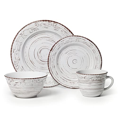 Pfaltzgraff Trellis White 16-Piece Dinnerware Set, Service for 4, Distressed White & Pfaltzgraff Trellis Serving Platter, 13.75 inch, White & Pfaltzgraff Trellis, Serve Bowl, 9", White