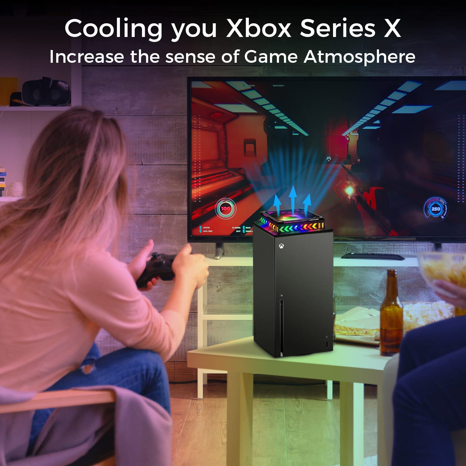 Cooling Fan Compatible with Xbox Series X - Sonicgrace Fan Cooler for Xbox Series X with RGB LED Light, Dust-proof, One-button Control, Low Noise Top Fan for Series X Accessories