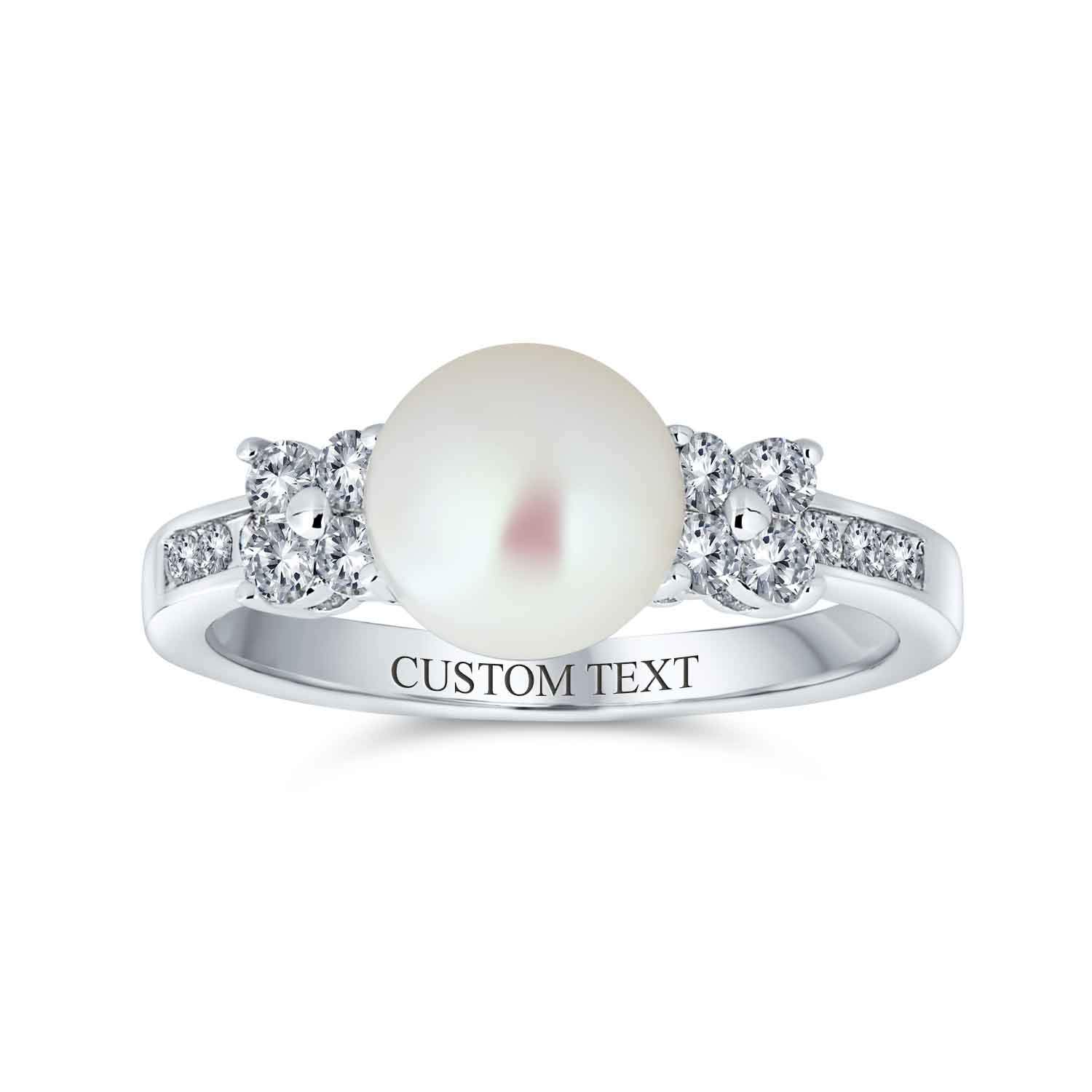 Bling Jewelry Flower CZ Pearl Engagement Ring - Size 7