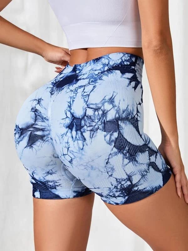 ChinaJaco Women Seamless Butt Lifting Contour Yoga Short 3" High Waist Booty Gym Biker Shorts(Light Blue,M)