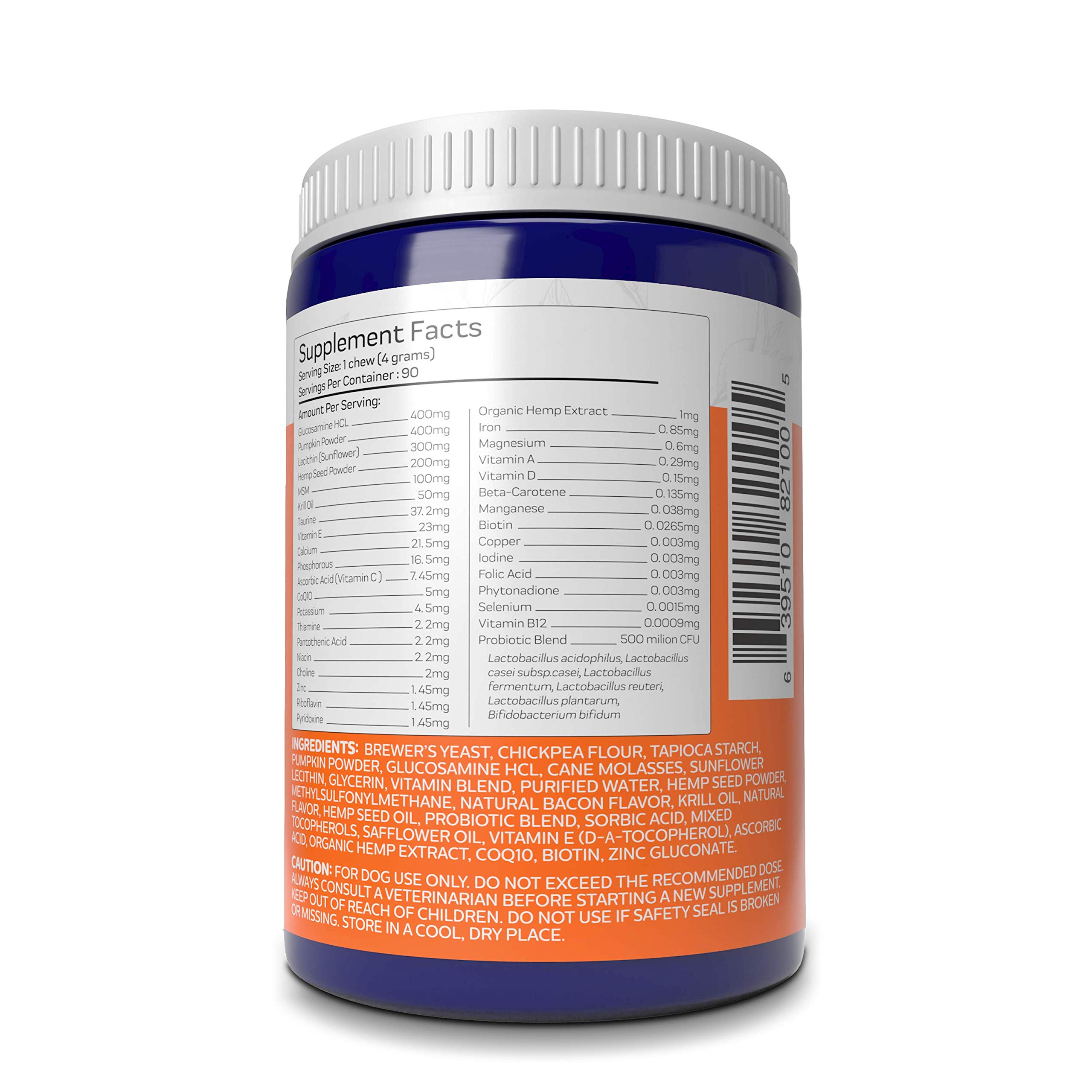 Innovet Pet Advanced Dog Multivitamin Supplements - Probiotics, Calcium, Hemp Seed Powder & Glucosamine for Dogs - Omega 3-6-9 Supplements - Vitamins Supplements for Dog Anxiety Relief – Bacon Flavor