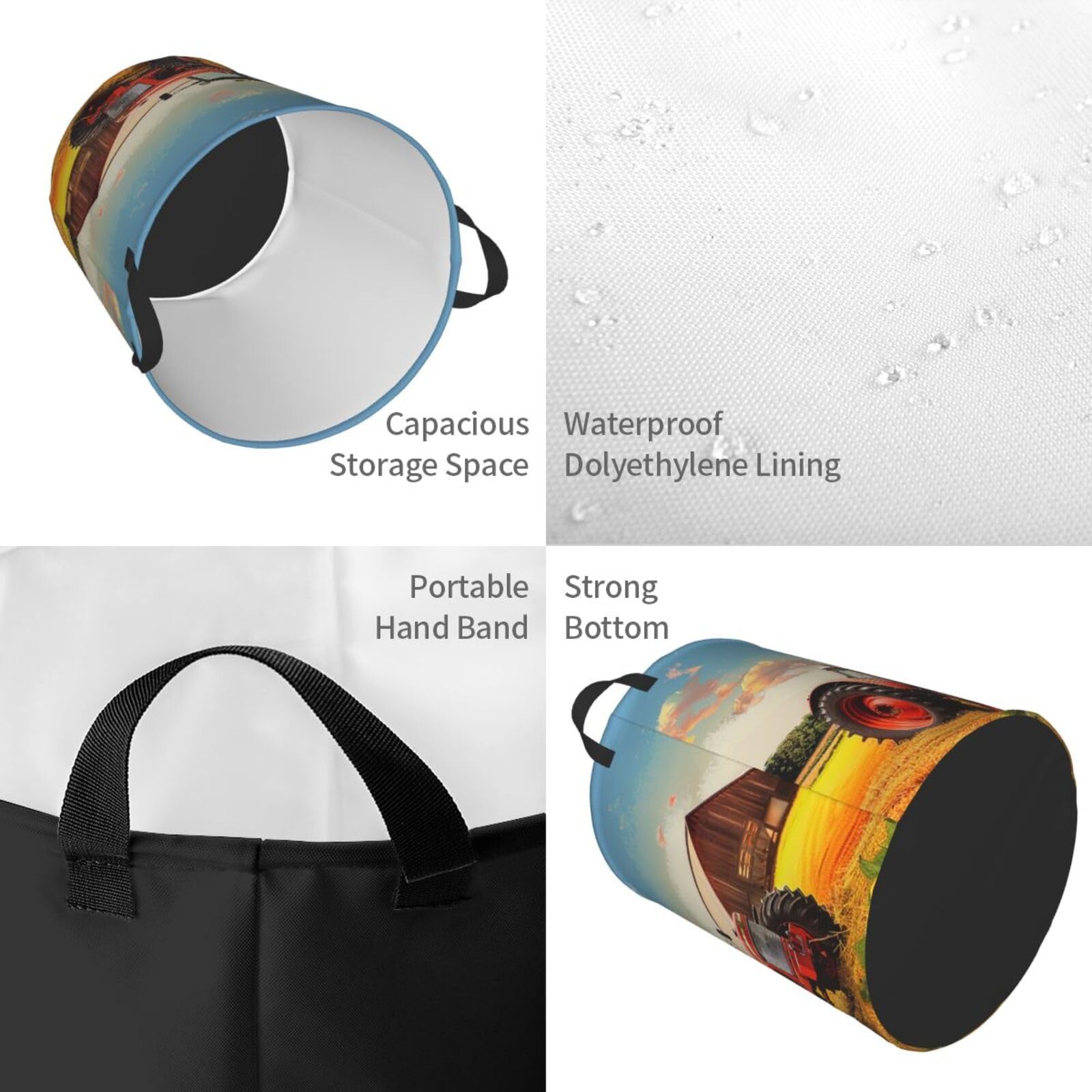 Company Farm Tractor Printed Circular Laundry Basket, Foldable Oxford Cloth Tote Bag Laundry Hamper, Toy Organizer, For Bathroo/Laundry Storage/Bedroom Storage/Medium