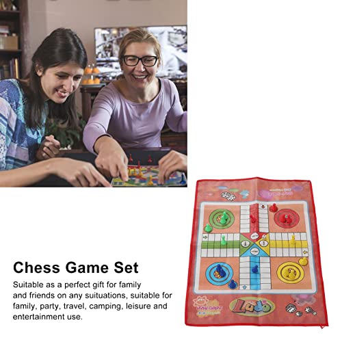 Tissting Wooden Checkerboard Flying Ludo Chess Set, 2.4x1.8in Non Woven Fabric Roll Up Flying Chess Board for Family, Party, Travel, Camping, Leisure Entertainment