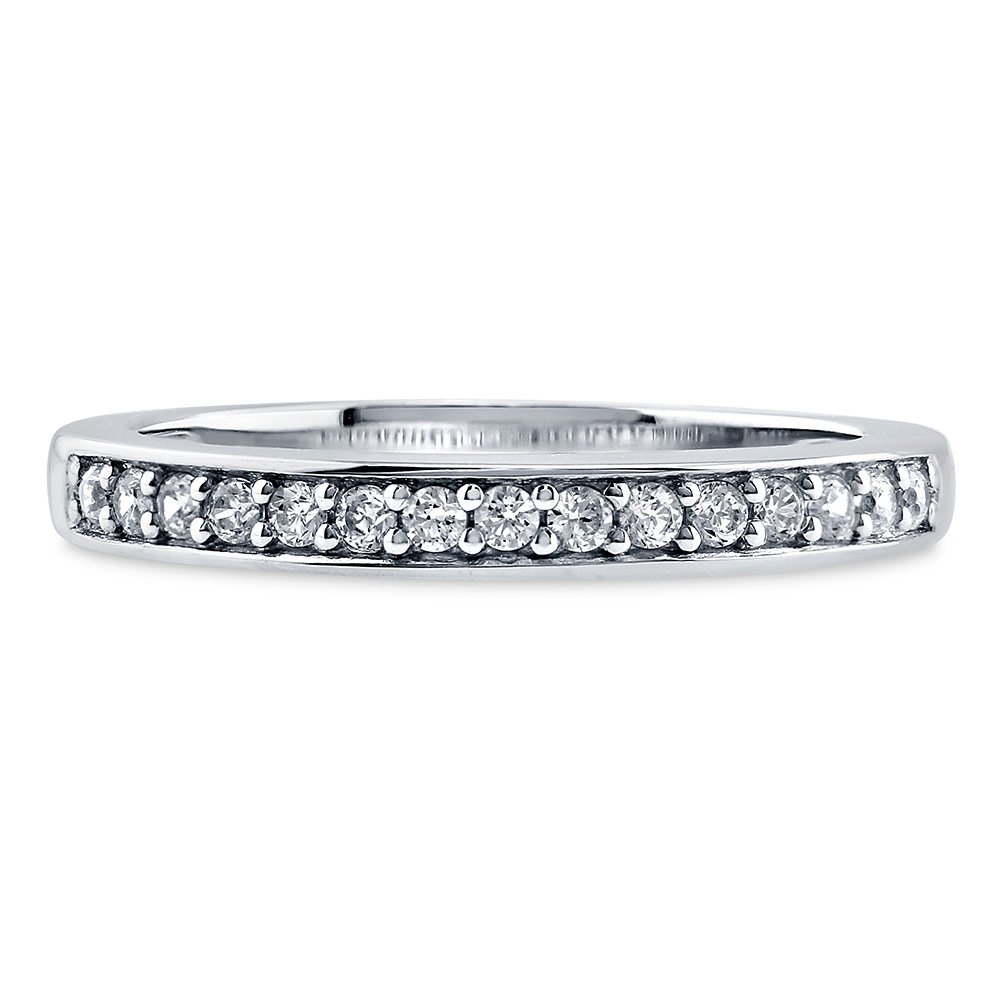 BERRICLE Sterling Silver Wedding Rings Pave Set Cubic Zirconia CZ Half Eternity Ring for Women, Rhodium Plated Size 4