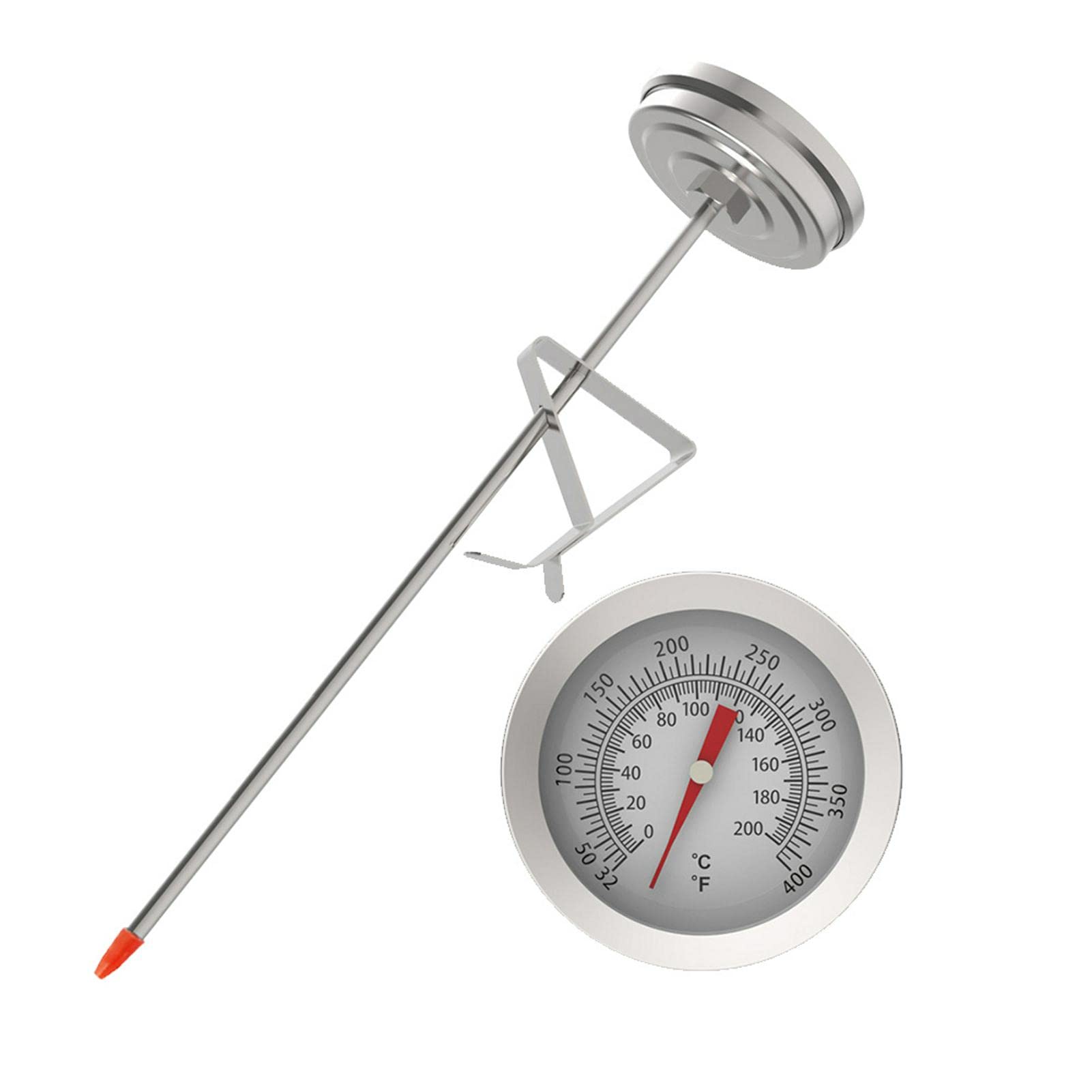 Deep Fry Thermometer Mechanical Meat Thermometer for Deep Fry, Grilling Dial Thermometer Stainless Steel Stem Meat Cooking Thermometer with Adjustable Pot Clip(Size:200 mm)