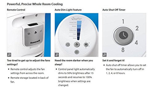 Honeywell QuietSet Whole Room Oscillating Tower Fan (5 Speed Settings, Oscillating 80°, Timer Function, Auto-Off Lights, Remote Control) HYF260