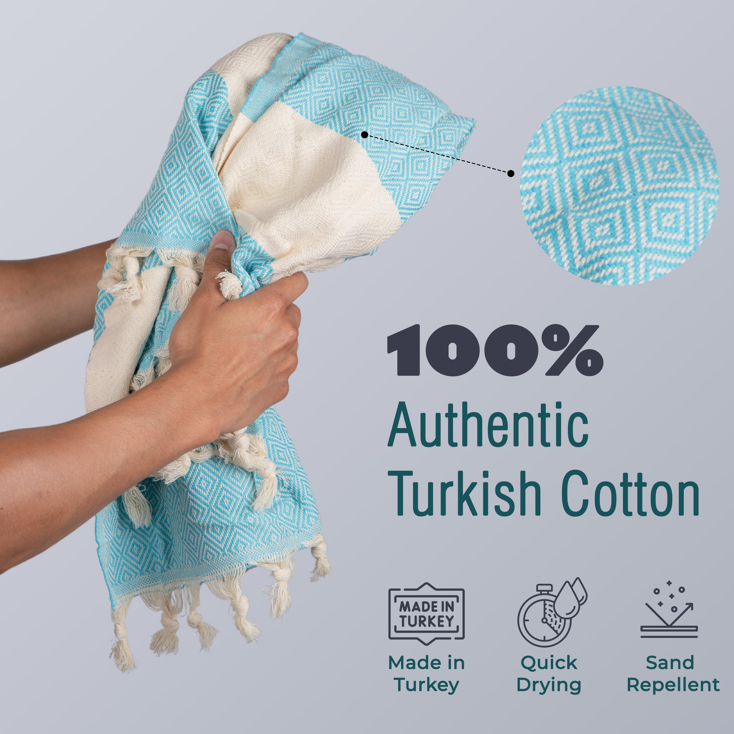 Beach Daze Turkish Beach Towel - Handmade Turkish Beach Towels Oversized - 39" x 72" Cotton Turkish Towel for Bath, Beach, Pool, Picnic Mat, Yoga, Blanket, Soft & Absorbent Turkish Towels - Grey