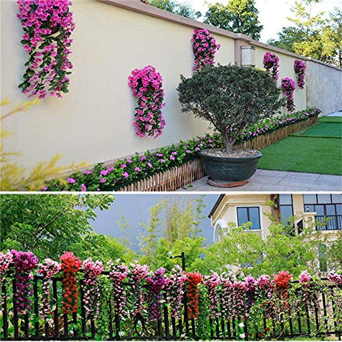 Meitan Artificial Violet Hanging Flower, Silk Violet Flower Garland Hanging Basket Decorative Plant Home Outdoor Wedding Arch Garden Wall Décor (2 pcs Rose Red)