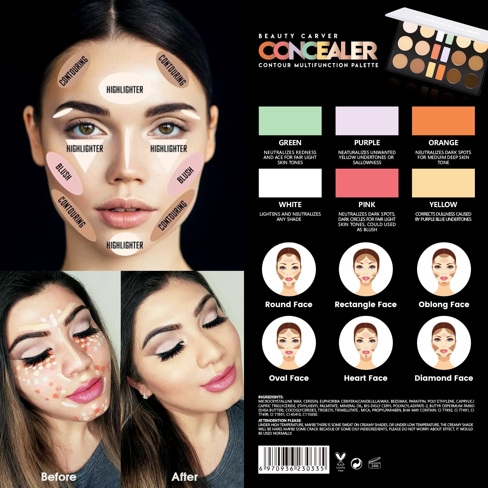 Contour Concealer Cream Makeup Palette Kit, Face Contour Cream Foundation,Full Coverage Concealer Palette, Facial Camouflage Contour Pallet with True Complexion High Pigmented Waterproof