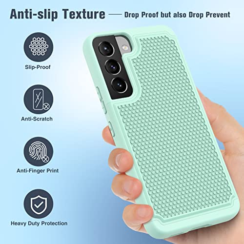 BNIUT for Samsung Galaxy S22 5G Case: Dual Layer Protective Heavy Duty Cell Phone Cover Shockproof Rugged with Non Slip Textured Back - Military Protection Bumper Tough - 6.1inch (Mint Green)
