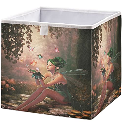 visesunny Closet Baskets Fairy Girl with Wing and Butterfly Storage Bins Fabric Baskets for Organizing Shelves Foldable Storage Cube Bins for Clothes, Toys, Baby Toiletry, Office Supply