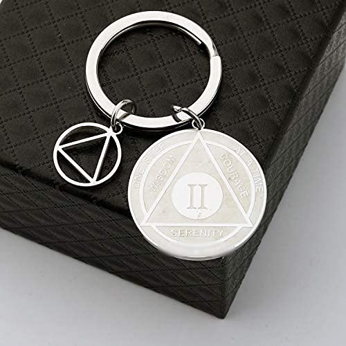 BNQL AA Anniversary Medallion Keychain Sober Recovery Gifts 1 Year 2 Year 3 Year Serenity Prayer AA Sobriety Gifts (keychain 2)