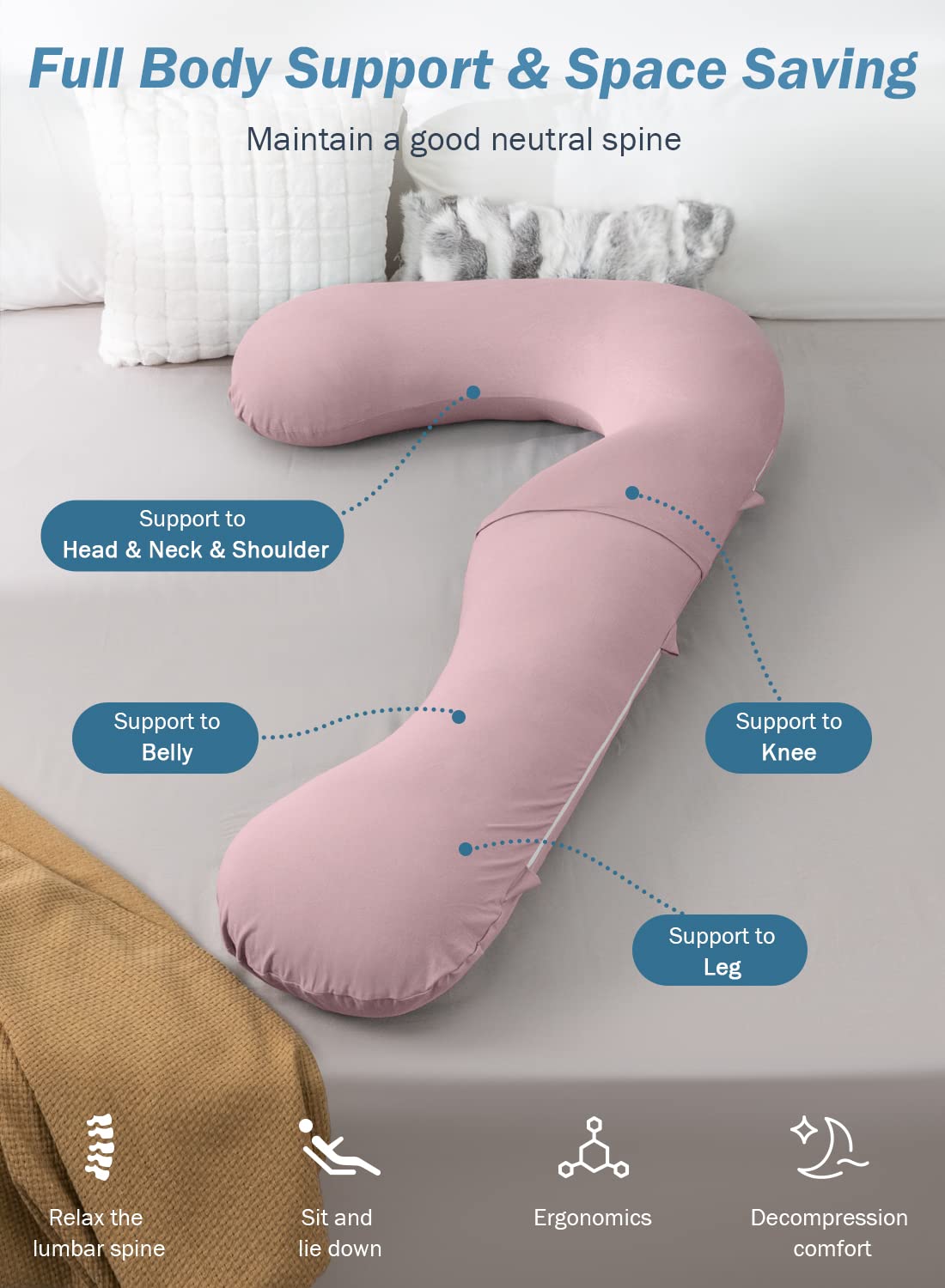 INSEN Pregnancy Pillow for Sleeping,Maternity Body Pillow for Pregnancy Women,Pregnancy Support Pillow for Back, Hip Pain,Grey