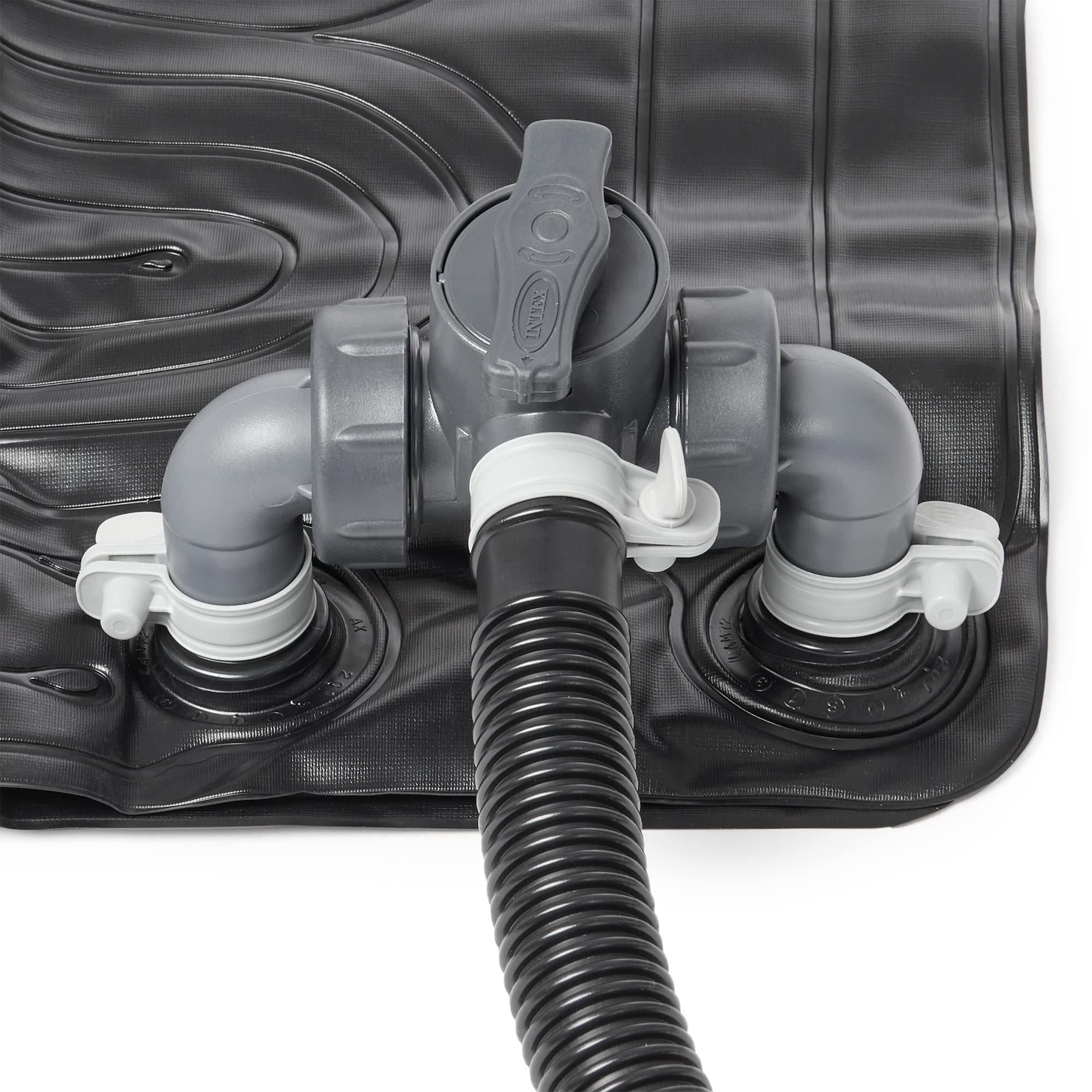 Intex 47'x47' Solar Pool Water Heater Mat for 8,000 Gallon Above Ground Swimming Pool with Hose Attachment 2 Adaptors and Bypass Valve, Black (3-Pack)