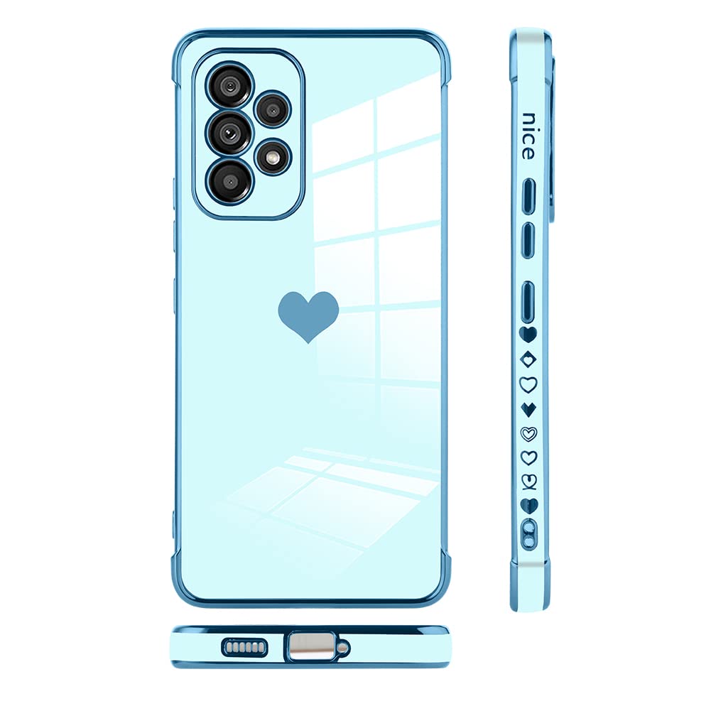 Bonoma Compatible with Samsung Galaxy A53 5G Case Love Heart Plating Electroplate Luxury Elegant Case Camera Protector Soft TPU Shockproof Protective Back Cover Galaxy A53 5G Case -Blue