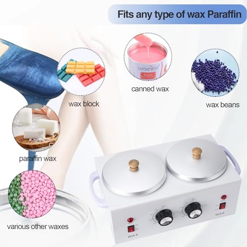 Double Wax Warmer Double Wax Pot Professional for Hair Removal, Electric Wax Heater Machine Dual Wax Pot Warmer Professional With Adjustable Temperature for Facial,Skin,Body,Spa, and Salon