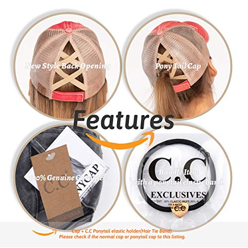 C.C Exclusives Washed Distressed Cotton Denim Criss-Cross Ponytail Hat Baseball Cap Bundle Hair Tie (BT-780)(BT-791) (A Elastic Band-mossyoak)