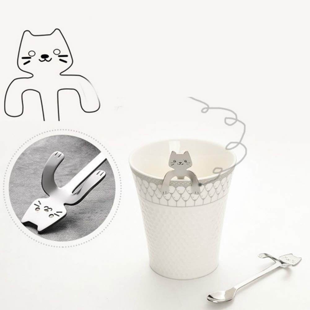 ekqw015l 1 Piece Cute Cat Spoon Long Handle Spoons Flatware Drinking Tools Kitchen Gadget |Baby Stainless Steel Dessert Cake Coffee Spoon Cutlery– Teaspoons,Coffee spoons Soup Spoons Silver
