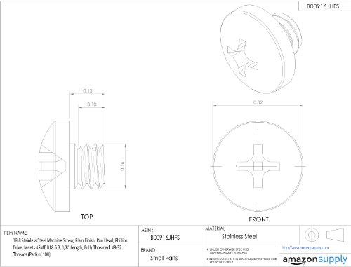 Small Parts 18-8 Stainless Steel Machine Screw, Plain Finish, Pan Head, Phillips Drive, Meets ASME B18.6.3, 5/32" Length, Fully Threaded, #0-80 UNF Threads (Pack of 100)