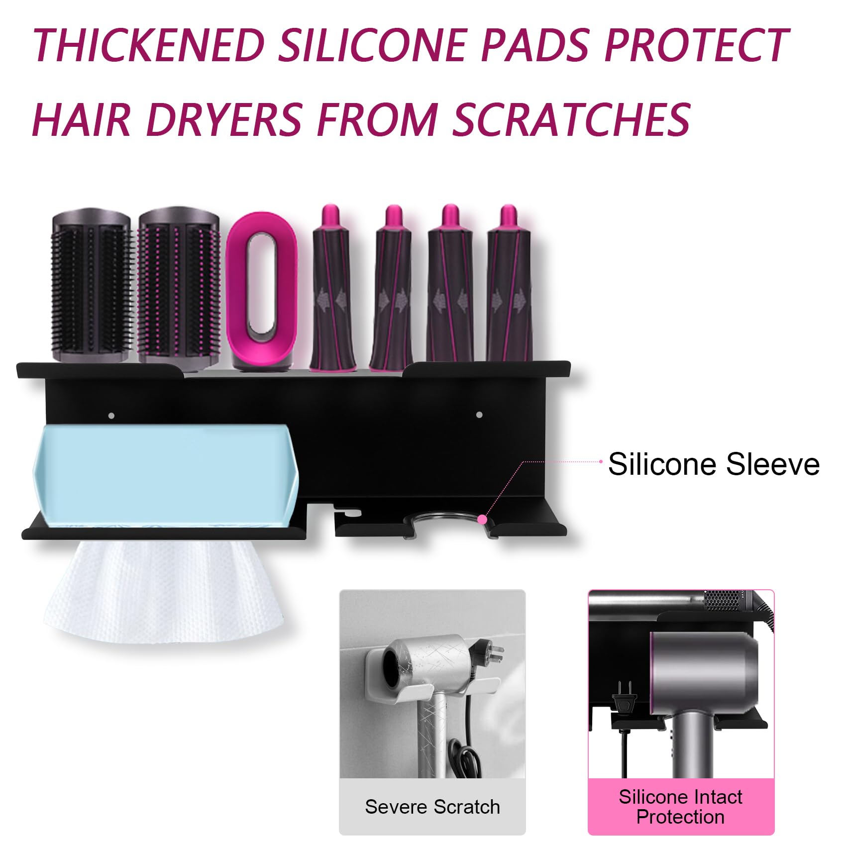 Dreamoon Wall Mount Holder for Dyson Airwrap Styler, Storage Holder for Dyson Hair Dryer Curling Iron Accessories, Organizer Storage Rack with Hooks for Bathroom Bedroom