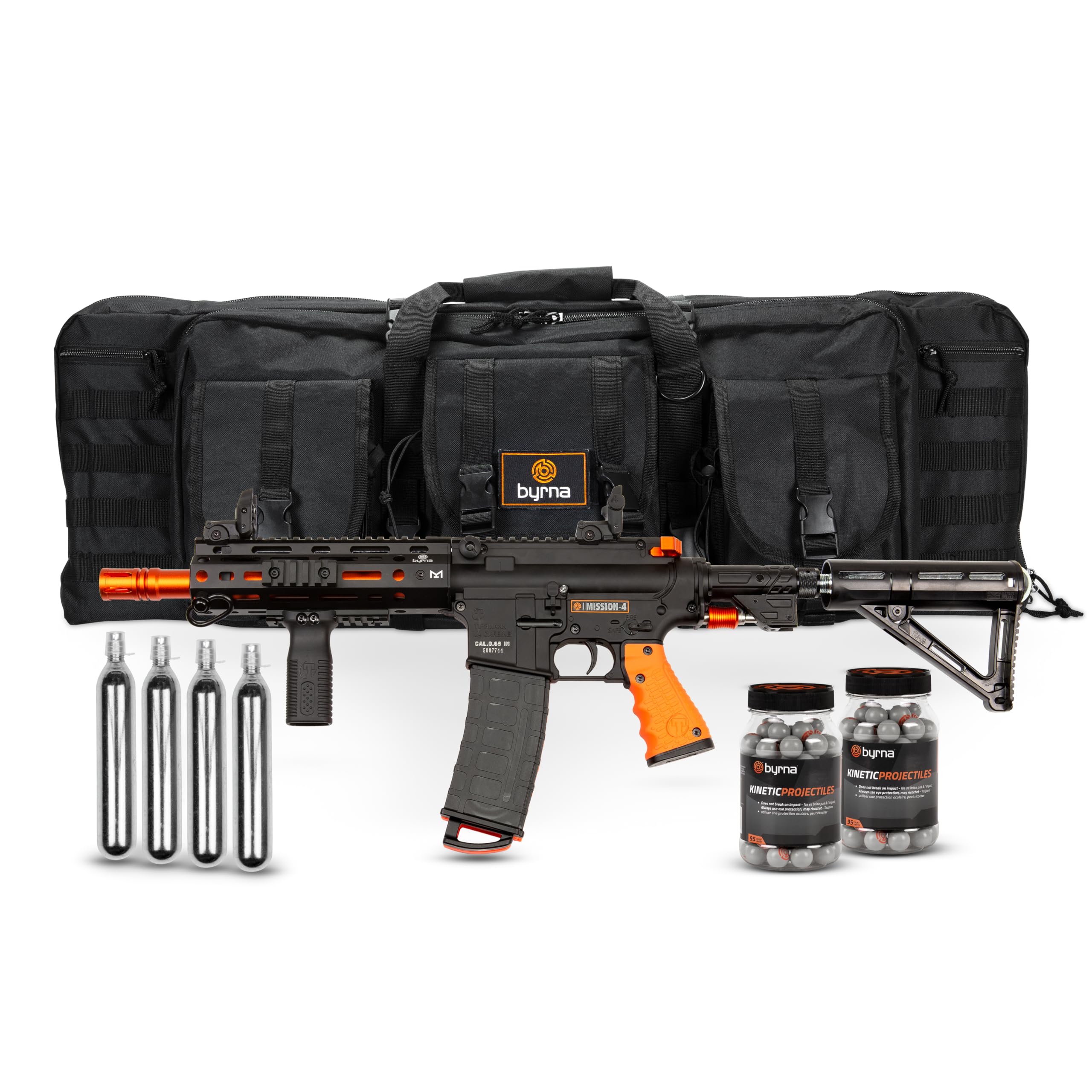 Byrna Mission 4 Bundle CO2 Powered Shoulder Fired Launcher with Rifle Bag - Ultimate Tool for Non Lethal | Self | Home | Personal | Defense, Training and Fun - .68 Caliber