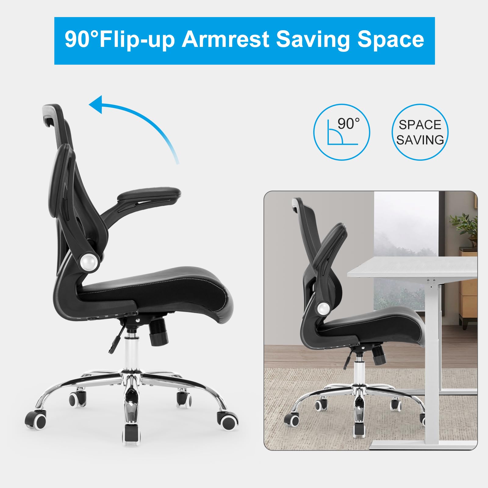 Chairoyal Office Chair -PU Cushion Ergonomic Mesh Back Home Office Desk Chairs with Adjustable Lumbar Support & Seat Height, Swivel Executive Computer Task Chairs with Flip-Up Arms for Office/Study