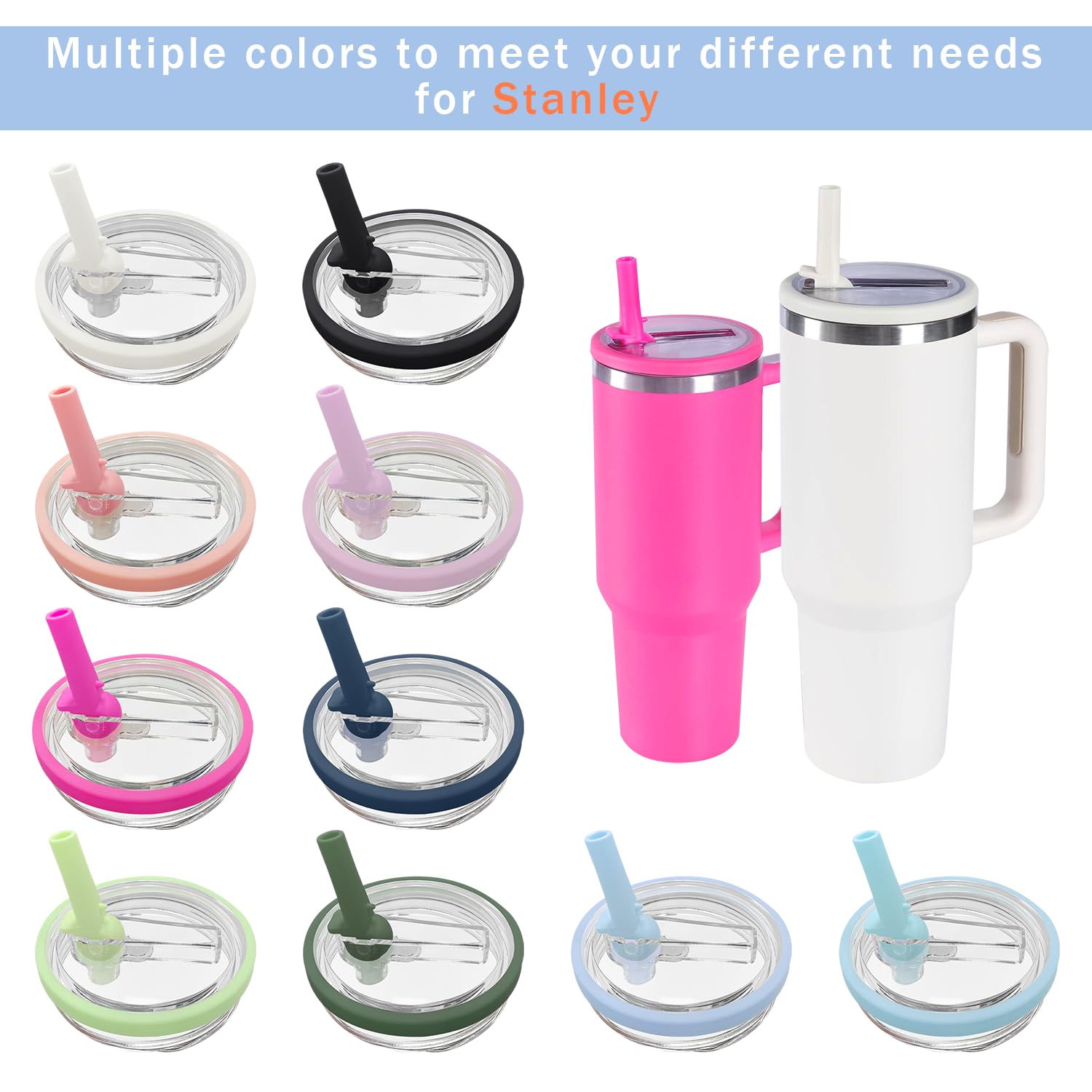 Douji 40oz Tumbler Replacement Flip Straw Lid for Stanley Quencher H2.0, Flip-top Leak-Splash Proof,Replacement Reusable Tumbler Cover