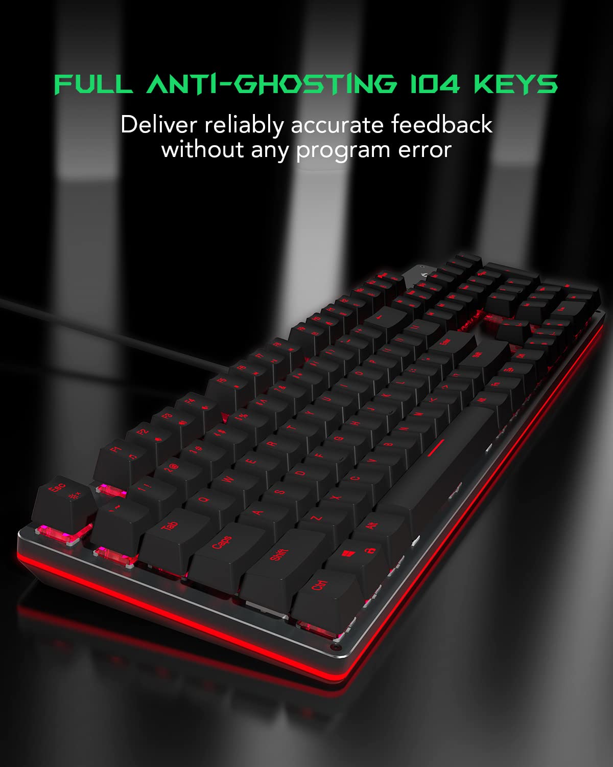 Black Shark RGB Mechanical Gaming Keyboard LED Backlit Wired Keyboard with Blue Switches, Fully Programmable, Anti-Ghosting 104 Keys for Desktop PC, Sixgill K2