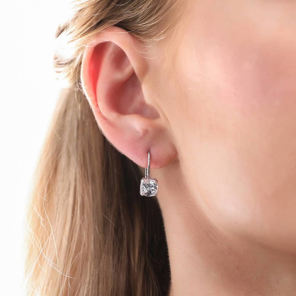 BERRICLE Sterling Silver Cubic Zirconia CZ Fashion Leverback Dangle Drop Earrings for Women, Rhodium Plated