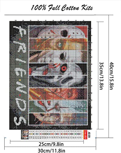 Halloween Cross Stitch Stamped Kits for Adults Beginners-Horror Embroidery Kits Friends Counted Cross Stitch Kits Patterns for Beginners 11 CT Dimensions Embroidery Kits Arts Craft Kits Home Decor