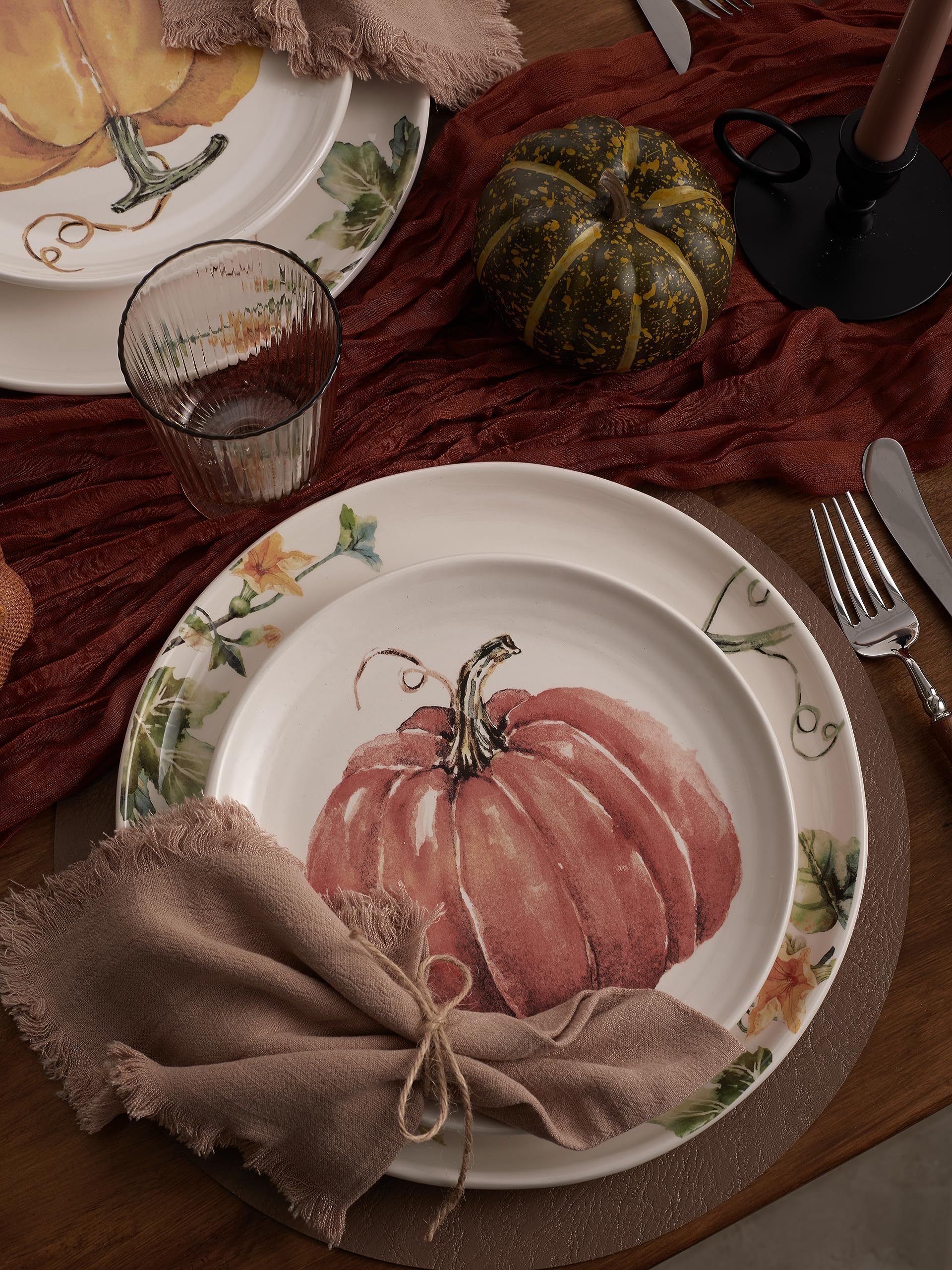Bico Pumpkin Feast 11 inch Dinner Plates, Set of 4, for Pasta, Salad, Maincourse, Microwave & Dishwasher Safe