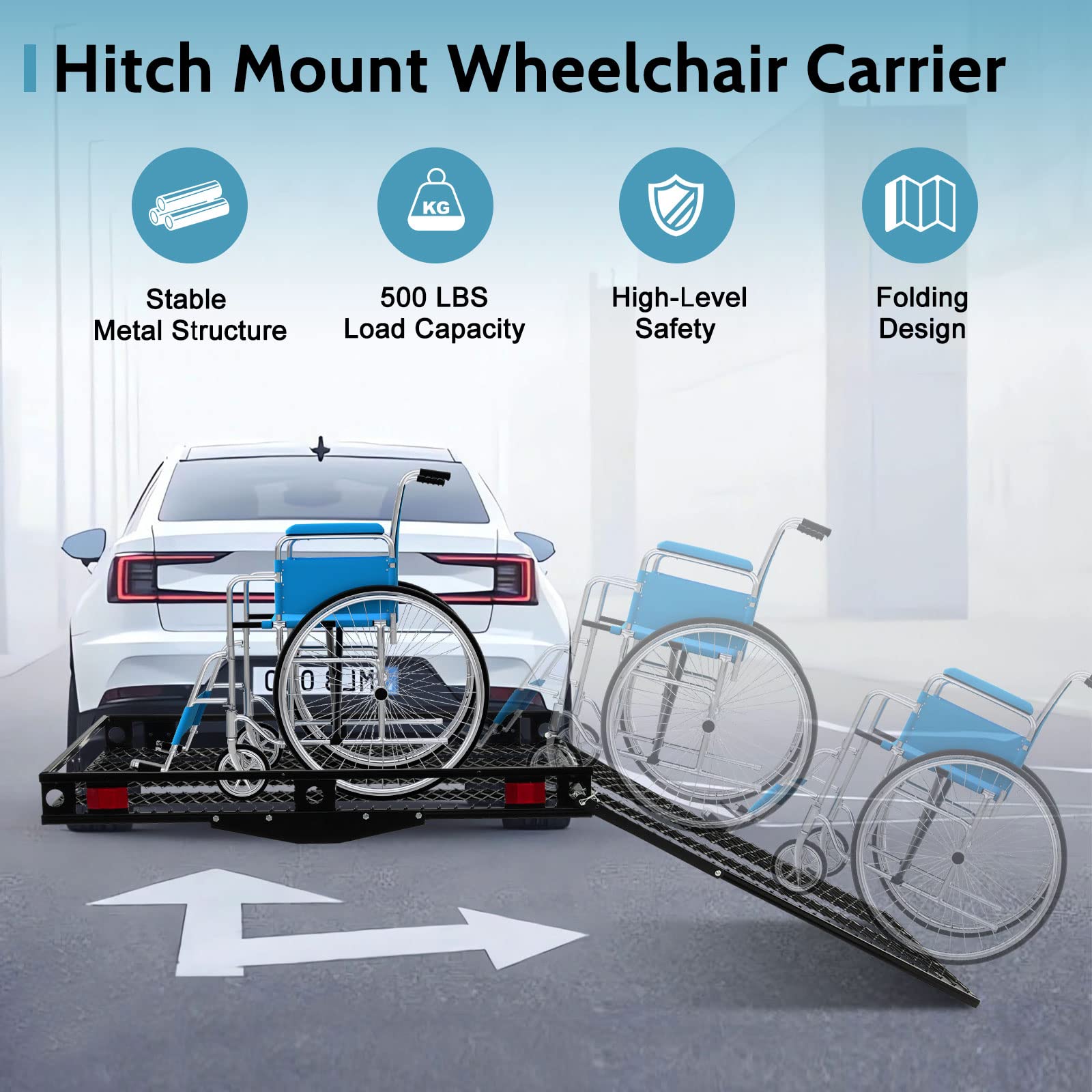 Byroce Mobility Scooter Carrier, Foldable Wheelchair Hitch-Mounted Carrier, Heavy Duty Strong Hitch Cargo Carrier with Ramp for 500 Lbs Capacity