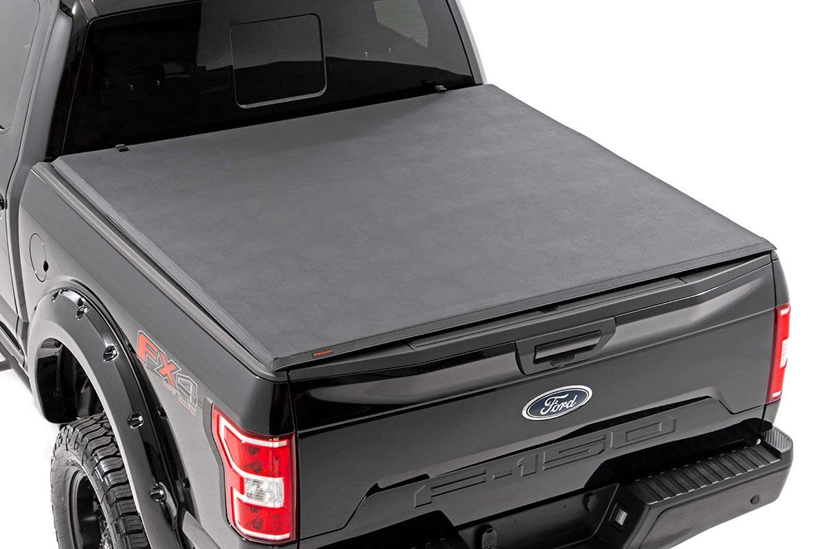 Rough Country Soft Tri-Fold Truck Bed Tonneau Cover for Ford F-150 (2015-2020), Fits 5'5" Bed, Weather-Resistant Bed Cover