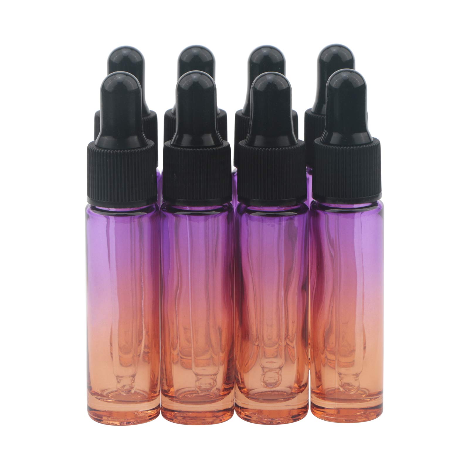 Kesell 8 Pack Dropper Bottles, 10ml Essential Oil Glass Bottles Purple Orange Gradient Color Reusable Portable Small Glass Perfume Bottles