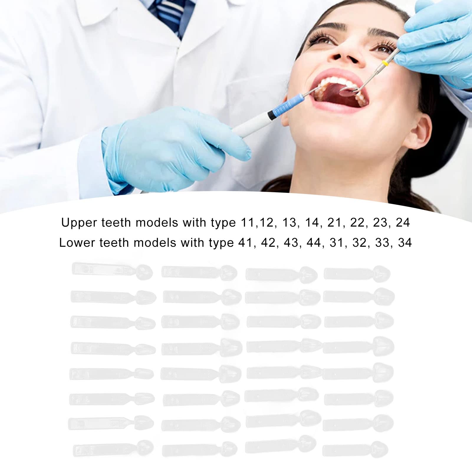 Composite Resin Denture Teeth mould, 32pcs High Temperature Resistance Teeth Veneer mould Different Shapes Front Back Upper Lower Temporary Fake Tooth mould for Men and Women, Pack of 1