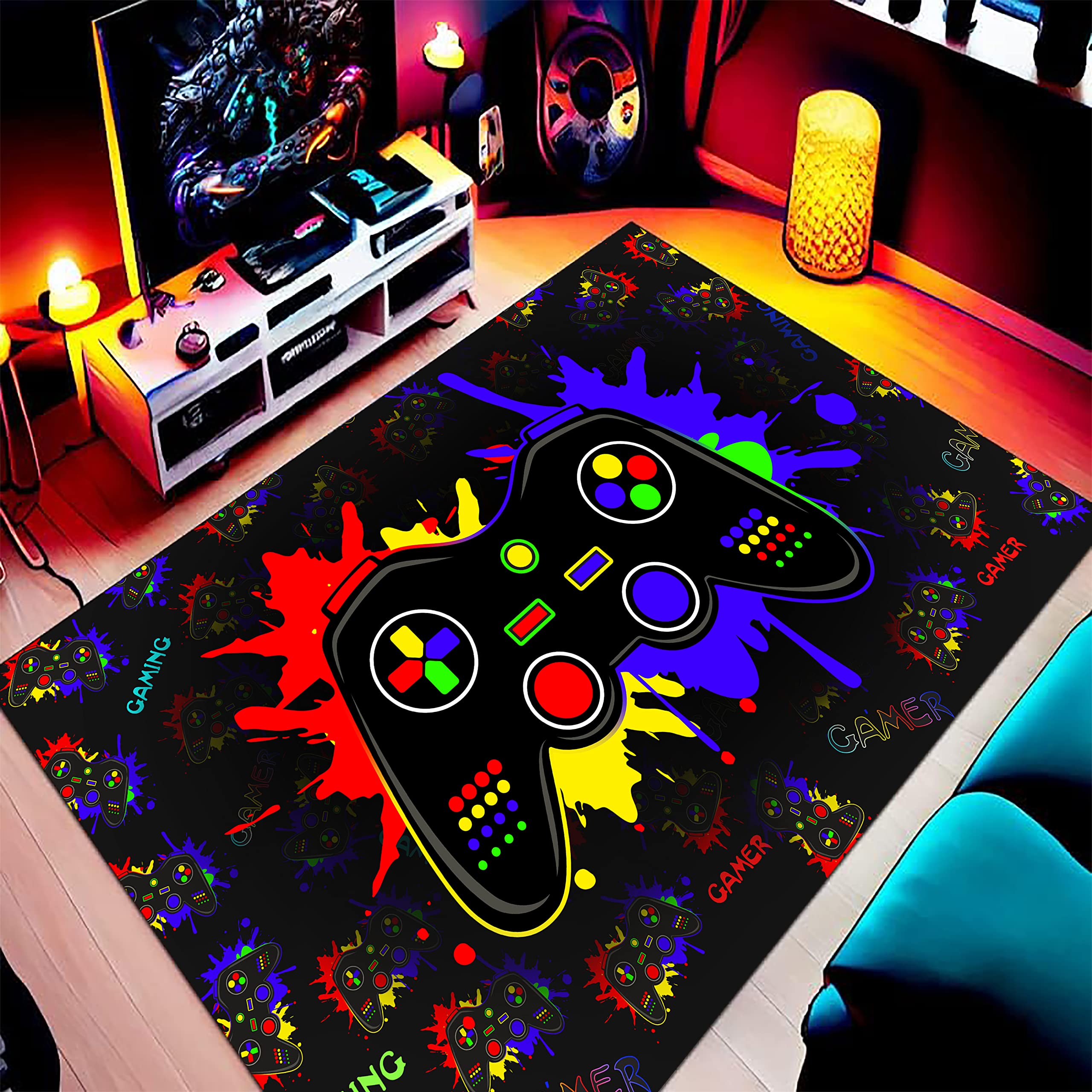 Game Controller Gamer Modern Area Rugs Non-Slip Color 3D Printed Gamepad Gaming Gift for Living Room Bedroom Carpets Throw Rugs Doormats Entrance Floor Mat Home Decor -4x6ft