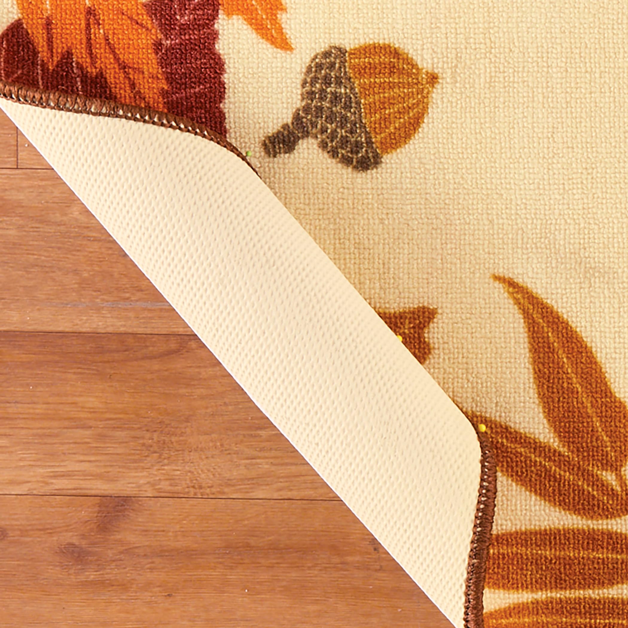 Collections Etc Colorful Fall Leaf Border Skid-Resistant Accent Rug