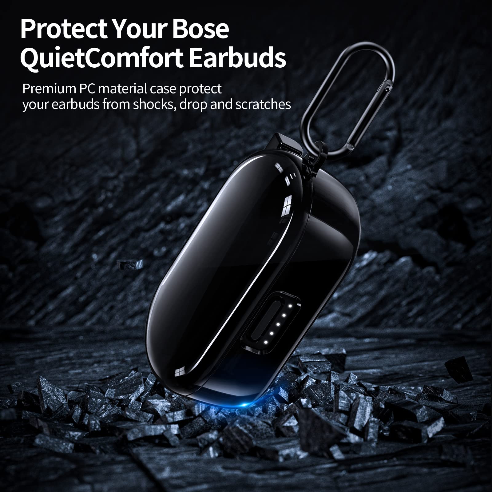 Bose QuietComfort Earbuds Case Cover, Filoto Hard Protective Case for Bose QuietComfort Noise Cancelling Earbuds with Carabiner Keychain Accessories for Men Women (Black)