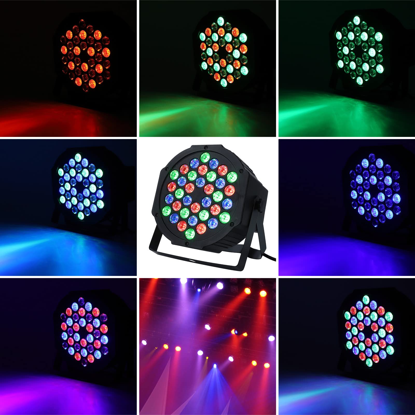 LUNSY Dj Lights, 2 Pack 36 LED Par Lights Stage Lights with Sound Activated Remote Control & DMX Control, Stage Lighting Uplights for Wedding Club Music Show Christmas Holiday Party Lighting