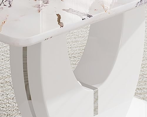 LKTART 63'' Dining Table Faux Marble White Desktop for Kitchen Dining Living Room