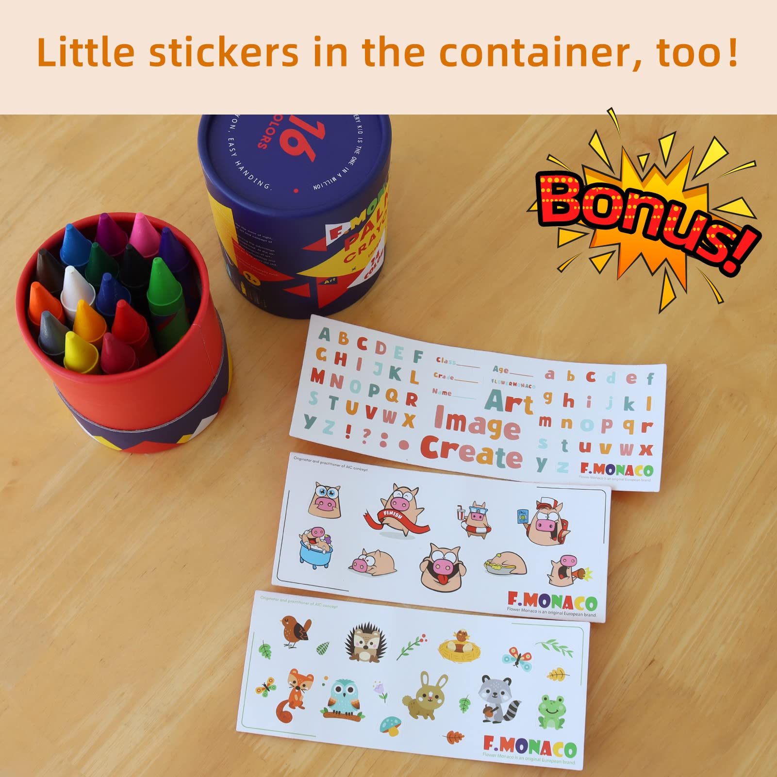 Lebze Jumbo Crayons for Toddlers, 16 Colors Non Toxic Crayons, Easy to Hold Large Crayons for Kids, Safe for Babies and Children Flower Monaco