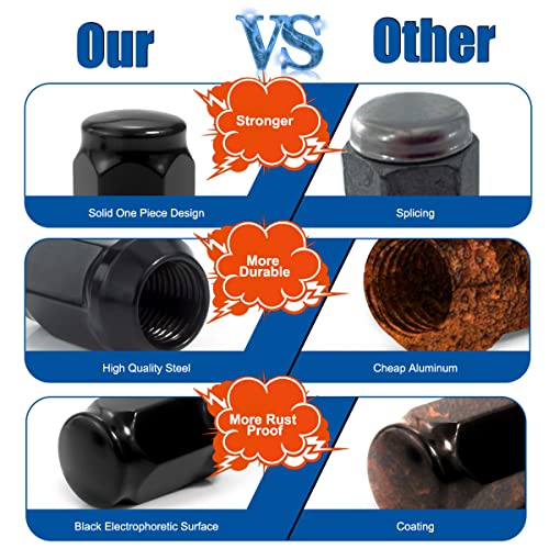 GAsupply Black Lug Nuts, 1/2-20 Closed End Bulge Acorn Lug Nuts 3/4 inch 19mm Hex 1.38 inch Tall 60 Degree Conical Seat