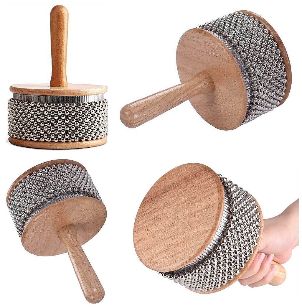 Studio Z 5.1in Wooden Cabasa with Stainless Steel Beaded Chain and Cylinder for Band / Music Latin Percussion Instrument