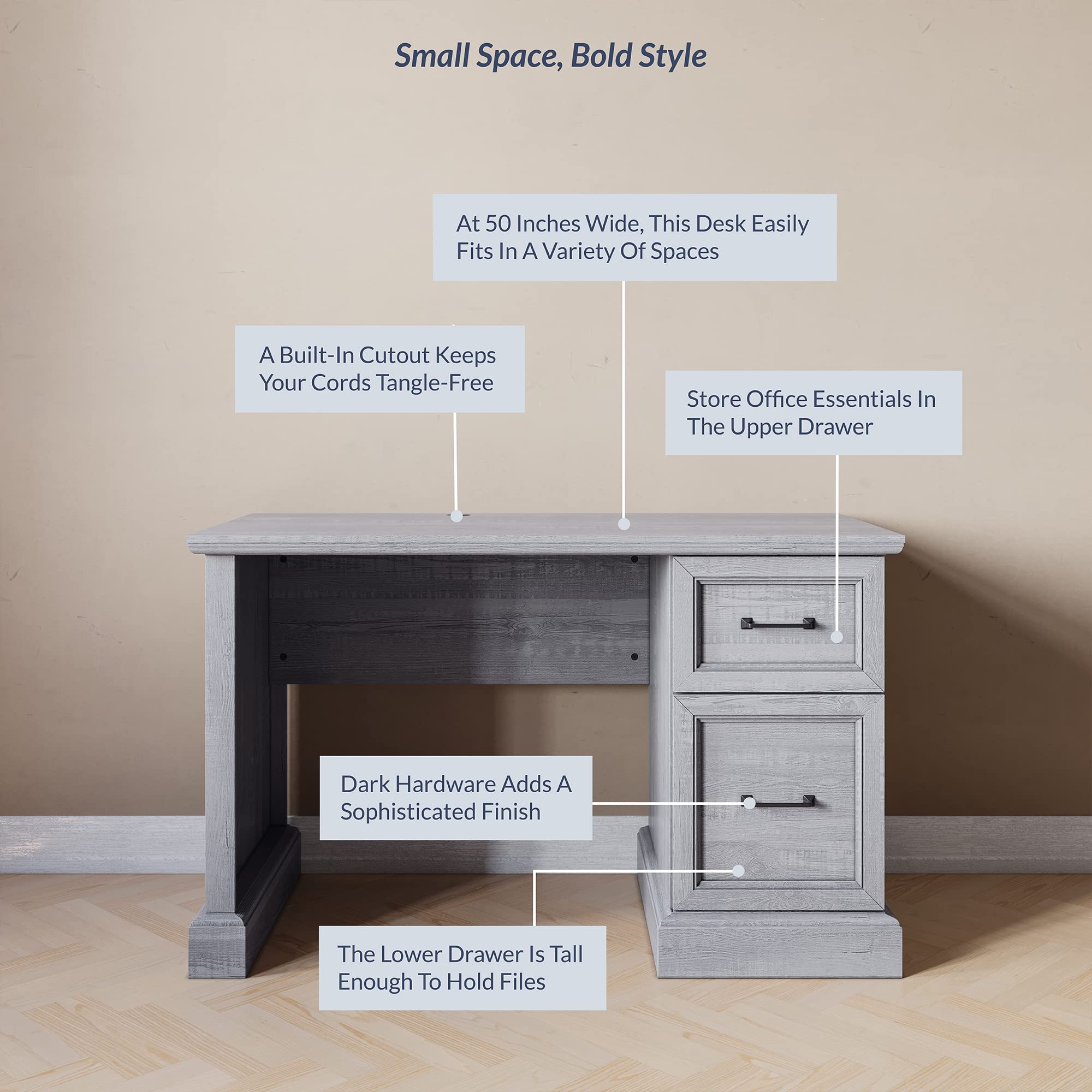 BELLEZE 62 Inch Executive Home Office Computer Desk Table with Two Storage Drawers, Two File Drawers, Slideout Keyboard, and Mouse Shelf - Rhudi (Stone Gray)