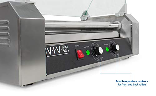 VIVO Electric 12 Hot Dog and 5 Roller Grill Warmer, Cooker Machine with Cover, HOTDG-V205