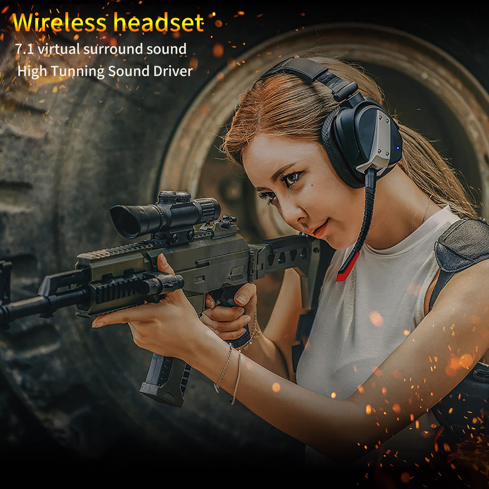 C Cabeisdio Wireless Gaming Headphones for Switch PS5 PS4 PC MAC, 2.4Ghz Gamer Headsets Low Latency,7.1 Virtual Surround Sound & Detachable Noise Cancelling Microphone