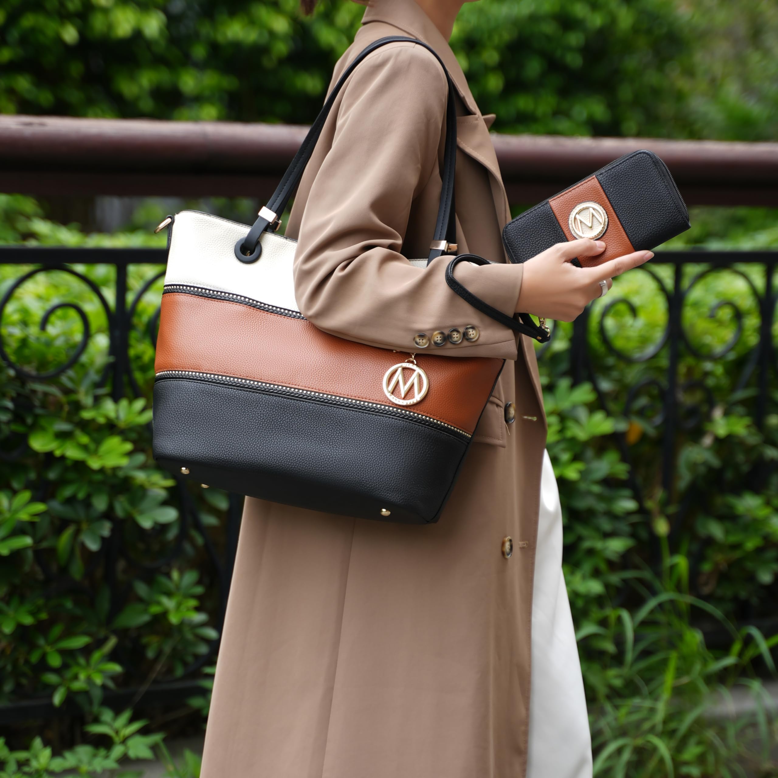 MKF Collection Tote Satchel Handbag for Women, Wristlet Wallet Set β PU Leather Bag β Top Handle Shoulder Purse